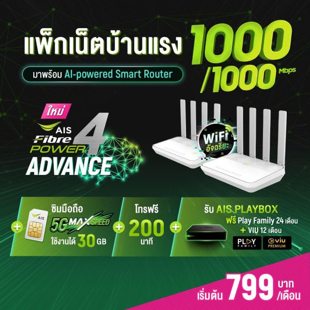 เน็ตบ้าน AIS 299 พร้อมซิมเน็ตฟรี ติดตั้งฟรี - AIS Fibre